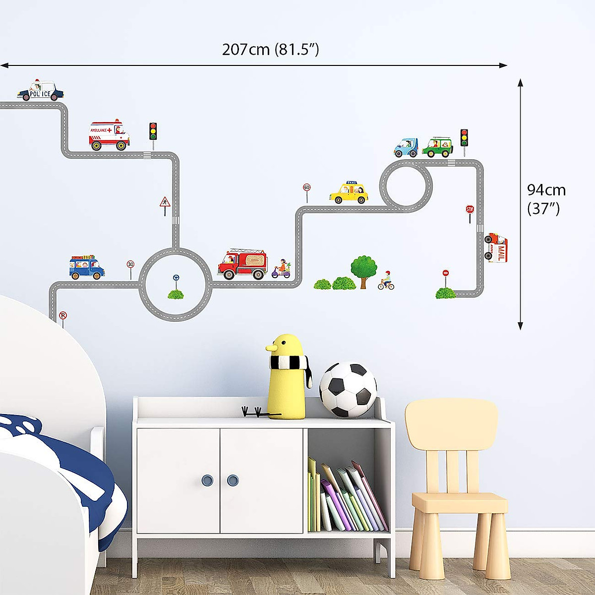 DECOWALL DW-1604 Vehicles on The Roads Kids Wall Stickers Wall Decals Peel and Stick Removable Wall Stickers for Kids Nursery Bedroom Living Room décor