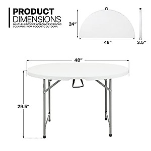 MoNiBloom 4Ft Round Folding Table, Indoor Outdoor Plastic Dining Card Table with Handle and Lock for Picnic Party Banquet Wedding, White