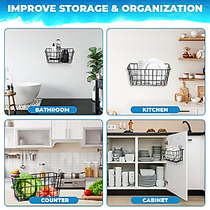 BASKETIA Wire Baskets, 2Pcs, 11x 4.7x 4.7 Inches – Rust Resistant Metal Basket with Strong Adhesive - Perfect for Organizing & Storing in Kitchen, Bathroom, Closets, Vanity & Pantry Black