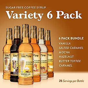 Jordan's Skinny Syrups Sugar Free Coffee Syrup, Vanilla, Salted Caramel, Hazelnut, Mocha, Butter Toffee, and Caramel Syrups, Zero Calorie Flavoring, 25.4 Fl Oz (Pack of 6), Sampler Variety Pack
