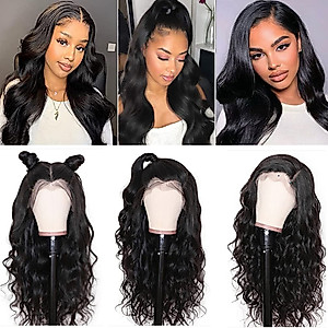 13x4 Lace Front Wigs 26Inch Body Wave 180 Density Ceramic 10A Glueless Human Hair Wigs for Black Women Brazilian Virgin Hair Pre Plucked Bleached Knots Natural Color