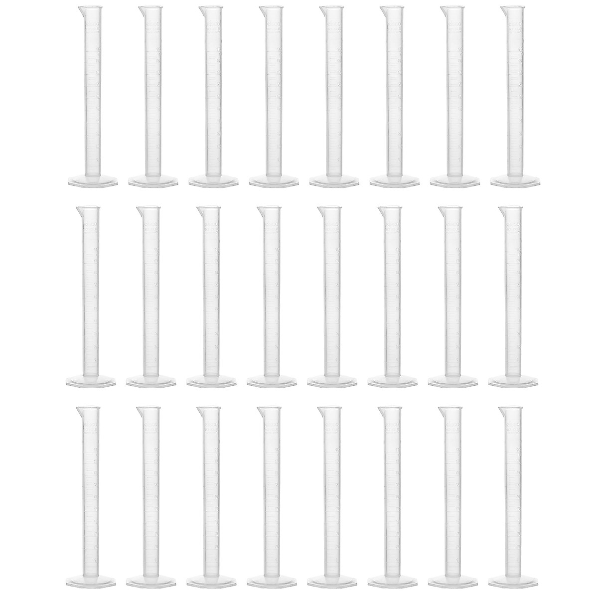 EISCO 24PK Graduated Cylinders, 10mL - Class B Tolerance - Octagonal Base - Polypropylene Plastic - Industrial Quality, Autoclavable