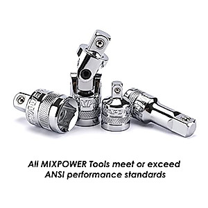 MIXPOWER 10 Pieces Drive Tool Accessory Set, Includes Socket Adapters, Extension Bars and Universal Joints, Premium Chrome Vanadium Steel Construction - 1/4-inch, 3/8-inch and 1/2-inch Drive Sizes