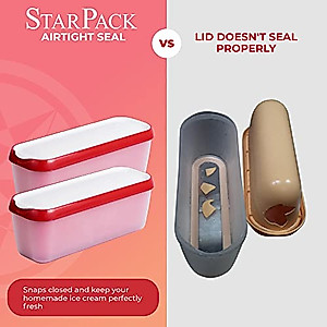 StarPack Long Scoop Reusable Ice Cream Containers with Lids (2-Pack) - Ice Cream Container for Home Made Ice Cream Storage, Soup & Food Storage - Durable Ice Cream Freezer Containers with Style!