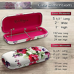 Rachel Rowberry Floral Hard eyeglass case | Glasses Case Hard Shell with Microfiber Drawstring Pouch and Cleaning Cloth | Protective Small sunglasses case for women (AS126 Cranberry Rose)