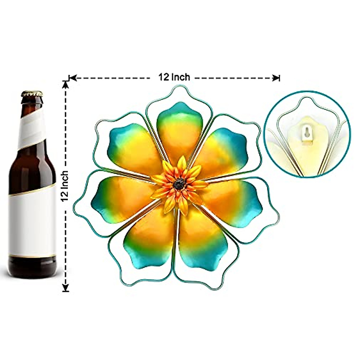 Metal Flowers Wall Decor Wire Framed Flower Metal Wall Art Decorations Hanging For Outdoor Porch Yard Garden,Blue 12x12 inches