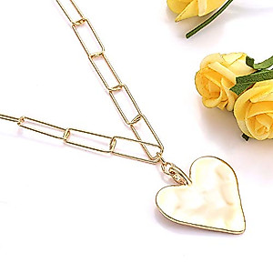 YAHPERN Layered Rectangle Paper Clip Chain Link Choker Statement Hammered Heart Pendant Necklace Minimalist Chunky Thick Chain Jewelry For Woman (gold)