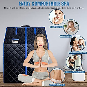HOSAUNA Portable Steam Sauna Tent Folding Home Sauna Personal Sauna Spa with 2L Pot 1000W Nine-Speed Temperature Adjustment with Chair Remote Control for Detox Relax Indoor Sauna Black