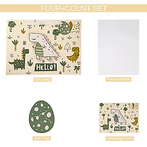 Loveinside Baby Gift Bag Dinosaur and Hedgehog Design with Tissue Paper and Greeting Card for Baby Shower, New Parents, and More - 13" x 5" x 10", 1 Pcs