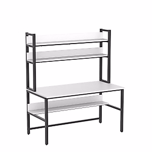 Aquzee Desk with Hutch, 55inch Computer Desks with Shelves, 4 Tiers Gaming Desk with Large Wood Desktop, Metal Legs, Ideal for Storage Study Work Writing Homework, White, 55Wx65Hx23.6D Inches