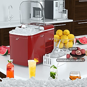 ARLIME Portable Ice Maker Machine, 26Lbs/24H Self-Cleaning Ice Maker, 9 Cubes S/L Ready in 6 Mins, Small Cube Maker with Scoop and Basket, for Home, Kitchen, Office, Bar, RV (Red)