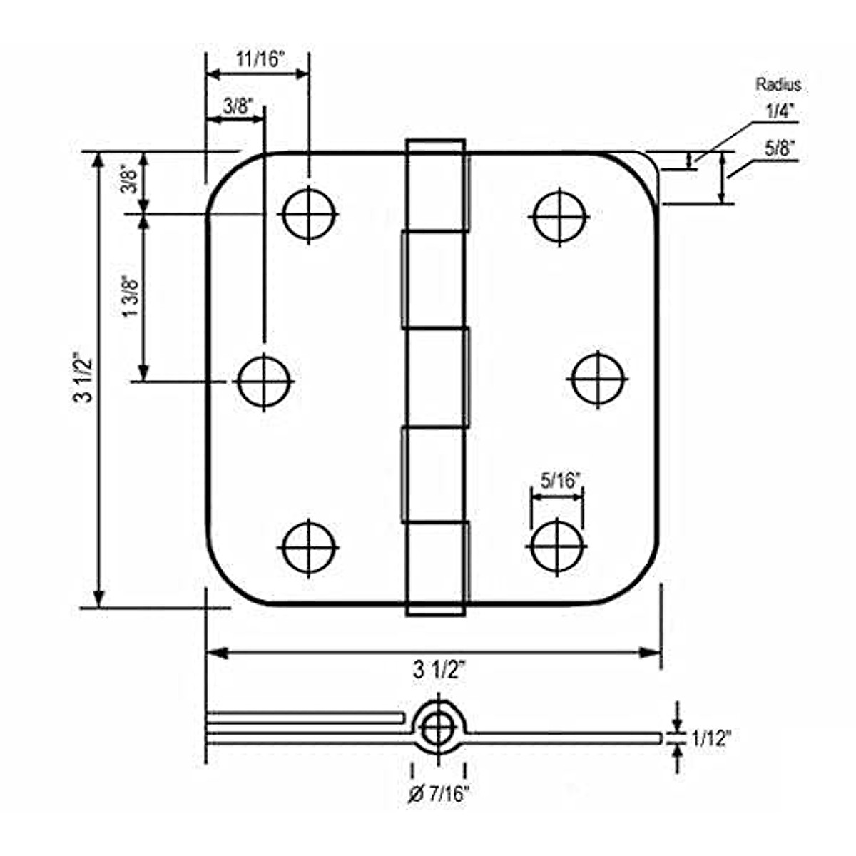 UYSB 15 3.5" X3.5" w 1/4" Radius Door Hinges Brushed Interior Door-Hinges Door Hinges Door Hinges Kitchen Cabinet Hinges Hinges for Kitchen cabinets Door Hinge Door Cabinet Hinge Hinges Small