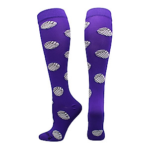 MadSportsStuff Volleyball Print Over the Calf Socks (Purple, Medium)