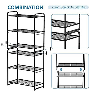 Simple Trending 3-Tier Stackable Wire Shelving Unit Storage Rack, Expandable & Adjustable Kitchen Storage Cabinet Shelf Organizer, Black