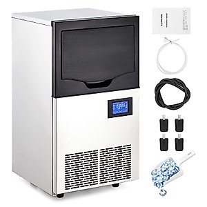 Commercial Ice Maker Machine,Freestanding/Under Counter Stainless Steel Ice Machine,100Lbs/24 Hour with 35Lbs Ice Storage Capacity, Perfect for Restaurant/Bar/Cafe/Shop/Home/Office