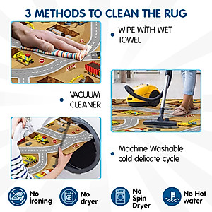 Kids Construction Site Play Rug Non-Slip Construction Vehicles Play Mat for Driving Toy Cars Daycare Nursery Preschool Playroom Kids Car Activity Carpet (Construction Play Rug, 39X59 inches)