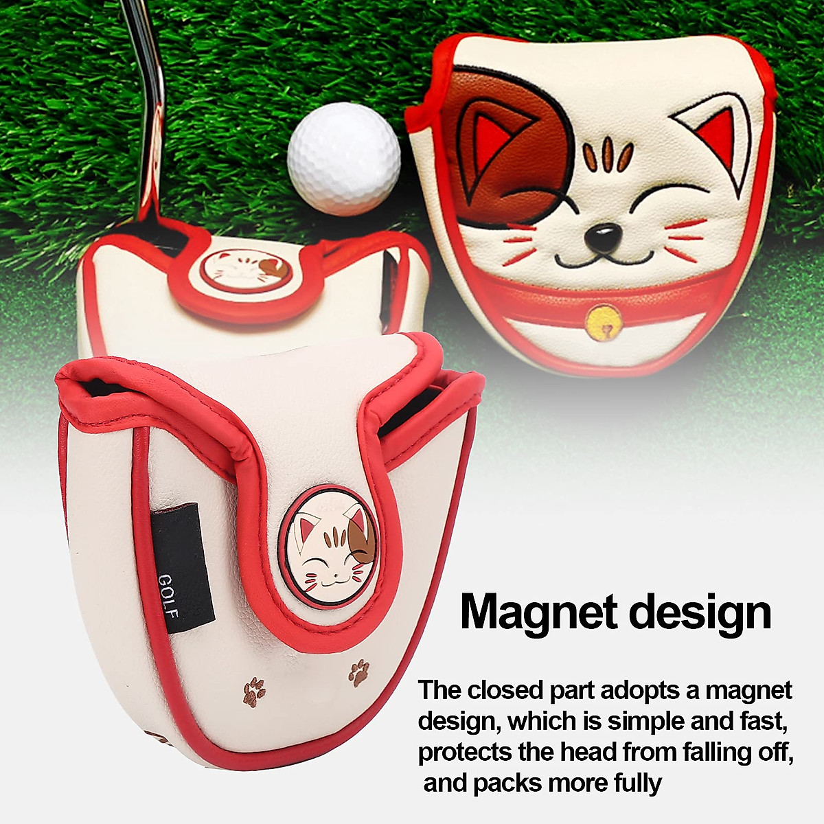 Golf Club Head Covers Putter Cover Mallet Putter Cover Golf Center Shaft Headcover Guard Protector of Lucky Cat Waterproof