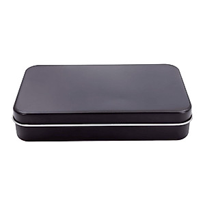 6 Pieces Rectangular Metal Empty Hinged Tins Containers Basic Necessities Home Storage Organizer Mini Box Set, 5.9 x 3.5 x 1.2 inches (Black)