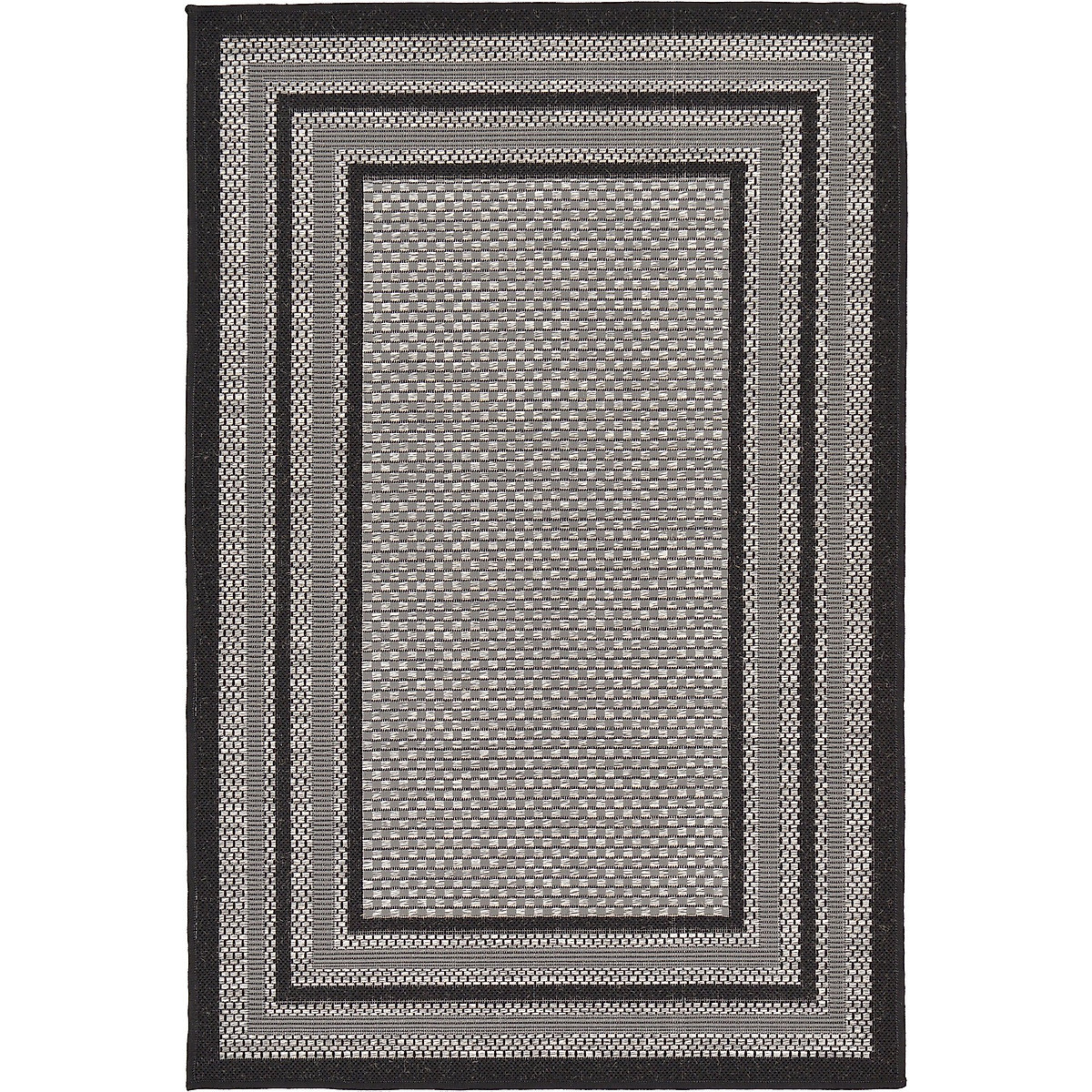 Unique Loom Outdoor Border Collection Area Rug - Multi Border (3' 3" x 5' 1" Rectangle, Gray/ Black)