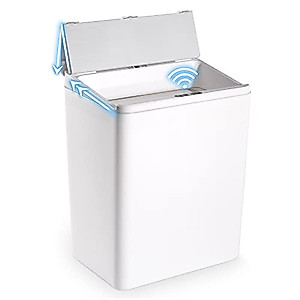 TrashAid Touchless Bathroom Trash Can with Lid, Automatic Motion Sensor Smart Trash Bin with Folding lid, Plastic Garbage Can for Bedroom Office White, 9 Liter 2.4 Gallon