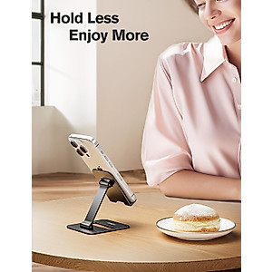 Nulaxy 2 Pack Dual Folding Cell Phone Stand, Fully Adjustable Phone Holder for Desk, Compatible with iPhone 16 15 14 13 12 11, Nintendo Switch, All Phones, Black & Rose Gold