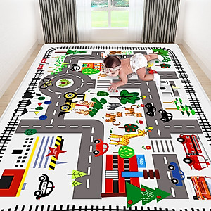 LTKOUGFAM Kids Rug City Life Playmat Play Carpet for Playing Cars Toy, Kids Baby Play Mat for Floor, Educational Road Traffic Floor Area Rug, Kids Rugs for Playroom Room Bedroom (78.7X 59 Inch)