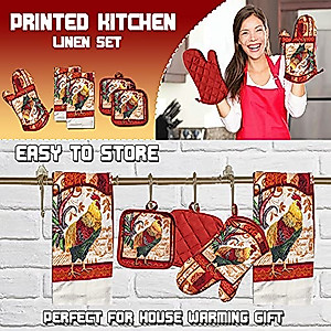 Farm Rooster Kitchen Decor Linen Set Includes 2 Dish Towel 2 Pot Holders 1 Oven Mitt | Kitchen Towel Set For Cooking, Baking, Housewarming and Kitchen Decoration (Set of 5 Piece)