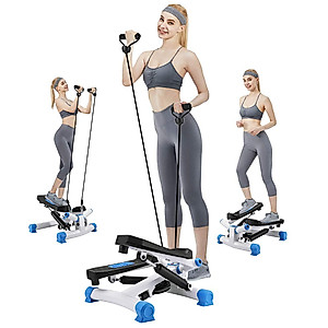 Indoor Fitness Stair Stepper Aerobic Trainer Twist Stair Stepper with Resistance Bands for Beginners and Professionals (Blue)