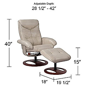 BenchMaster Newport Taupe Swivel Faux Leather Recliner Chair with Ottoman Footrest Modern Armchair Ergonomic Manual Reclining Adjustable Upholstered for Bedroom Living Room Reading Home Relax
