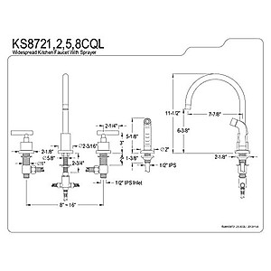 Kingston Brass KS8728CQL Claremont Widespread Kitchen Faucet with Plastic Sprayer, Brushed Nickel