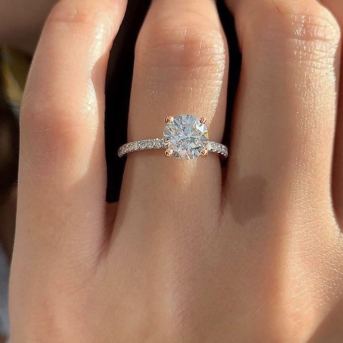 AIMAOMI Women Solitaire Engagement Rings Inlaid Zircon Bridal Wedding Band Exquisite Jewelry Promise Rings for Her Lady (Rose Gold, 8)