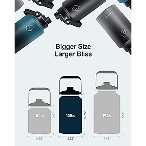 BUZIO One Gallon Water Bottle Insulated, 128oz Stainless Steel Water Bottle, 18/8 Food-Grade Beer Growler with Carrying Pouch and Two Stainless Steel Cups, Hot Cold Thermo Canteen Mug, Black