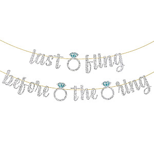 WeBenison Last Fling Before the Ring Banner, Bride Shower Party Supplies, Engagement, Wedding Bachelorette Party Decorations Silver Glitter