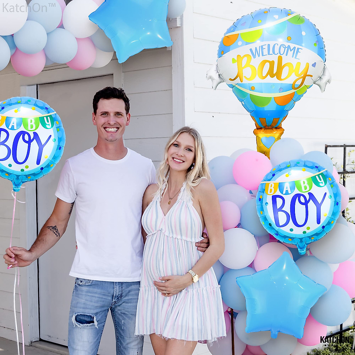 KatchOn, Welcome Baby Boy Balloons - 31 Inch, Pack of 5 Its A Boy Balloon Set | Welcome Baby Balloons for Welcome Home Baby Boy Decorations | Baby Shower Balloons for Boy | Baby Boy Balloon Decoration