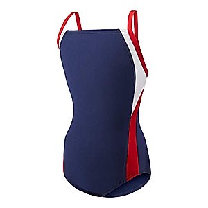 Speedo Girl's Swimsuit One Piece Endurance+ Cross Back Solid Youth Team Colors , Navy/Red/White, 22