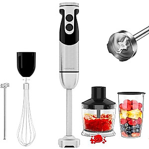 MegaWise Blender Handheld 12-Speed Stainless Steel Electric Hand Blender, 5 in 1 Immersion Handheld Blender，Titanium Blades Hand Blender, Milk Frother Wand,with 600ml Whisk Beaker and Chopper (black)