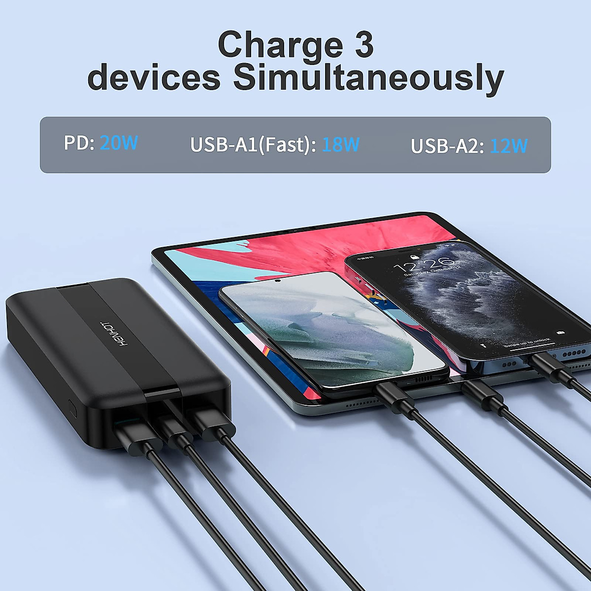 HenHot Portable Charger, PD 20W USB C Power Bank 20000mAh PD3.0 QC4.0 Fast Charging External Battery Pack Portable Phone Charger Compatible with iPhone 14/13/12/11 Pro Max/XS/X/Galaxy/S21/iPad Tablet