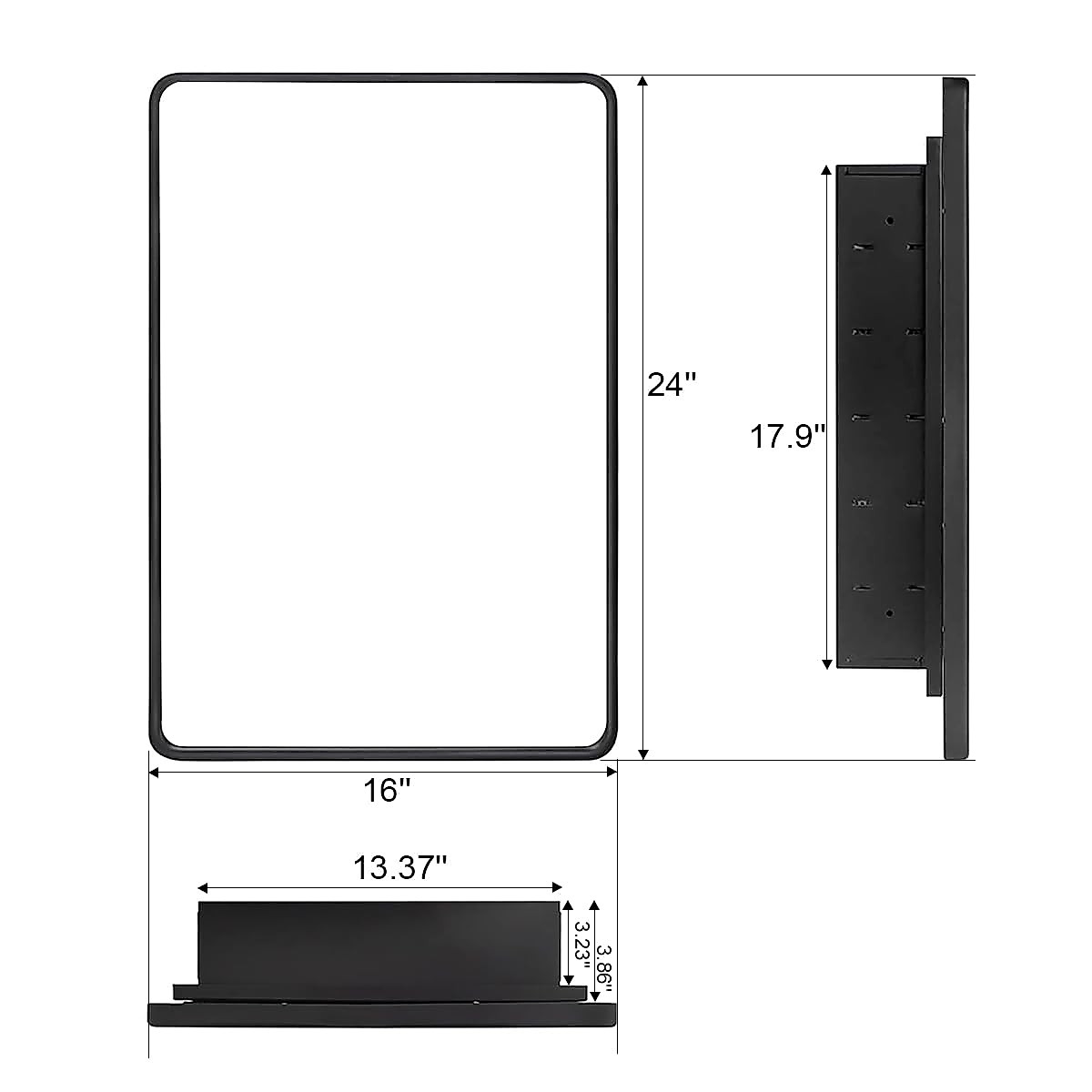 Otlsh 16x24'' Farmhouse Black Metal Framed Recessed Bathroom Medicine Cabinet with Beveled Mirror Rounded Rectangle Bathroom Medicine Cabinet -Black