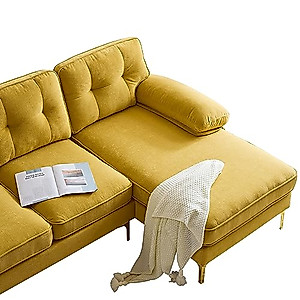 Merax 83.07" Modern Sectional Sofas Couches Velvet Upholstered L Shaped Couches for Living Room, Bedroom,Office,Yellow
