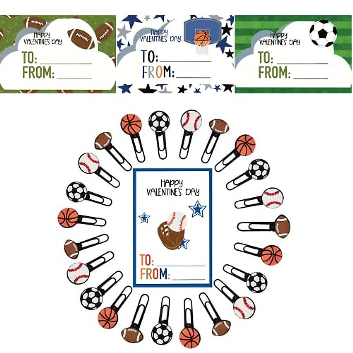 Sports Valentines for Kids Classroom Exchange 24 pcs Sports Bookmarks Basketball Football Baseball Valentines