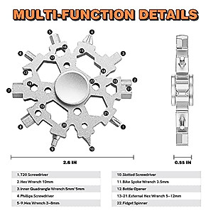 Snowflake Multitool,23-in-1 Multi Tool for Men with Fidget Spinner Function,Cool Gadgets for Men Dad Husband Boyfriend,Multitool for Outdoor,Cycling,Skiing