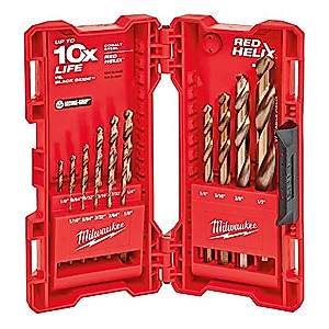 Milwaukee 48-89-2331 15-Piece Cobalt Red Helix Secure Grip Drill Bit Set w/ Hard Plastic Foldout Storage Case