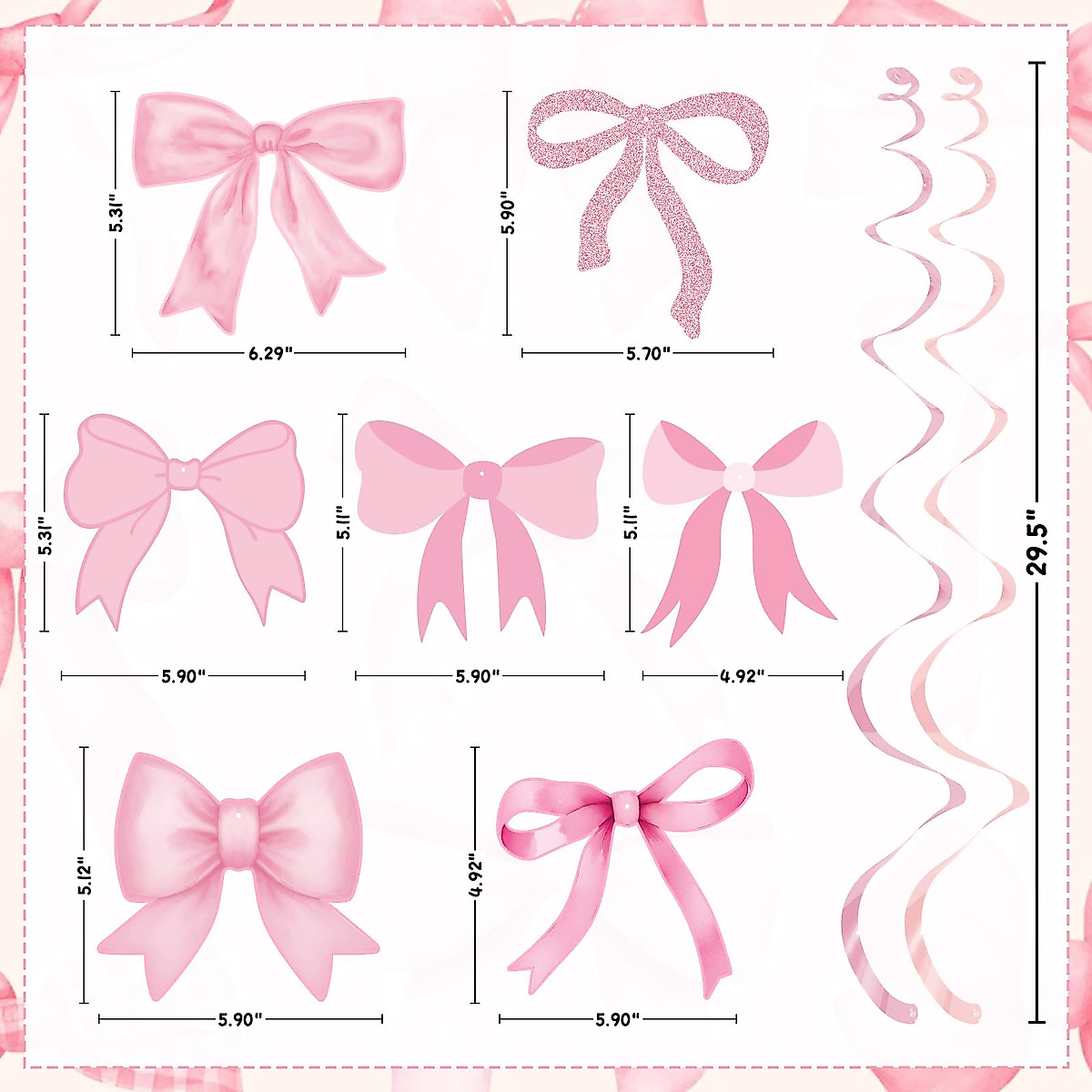 Pink Bow Party Hanging Swirls Decorations, Girl Bow Theme Birthday Party Decortions, Coquette Birthday Party Bow Party Decorations for Bow Birthday Baby Shower Bridal Shower Bachelorette Party Decor