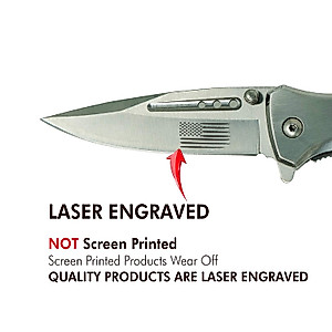 Military Gift Shop American Flag Folding Knife | Tactical Elite Knife | Stainless Steel Pocket Knife | USA Rescue Knife with 3.5 Inch Blade | Flag Knife Silver