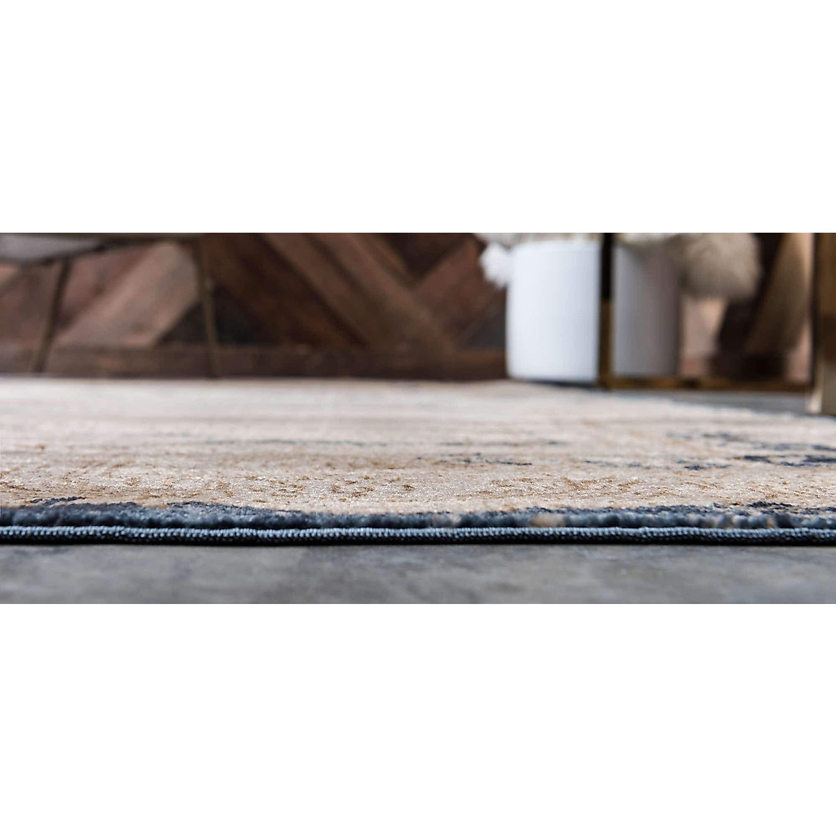 Unique Loom Chateau Collection Rustic, Vintage, Medallion, Textured, Distressed, Traditional Area Rug, 5 ft x 8 ft, Beige/Navy Blue