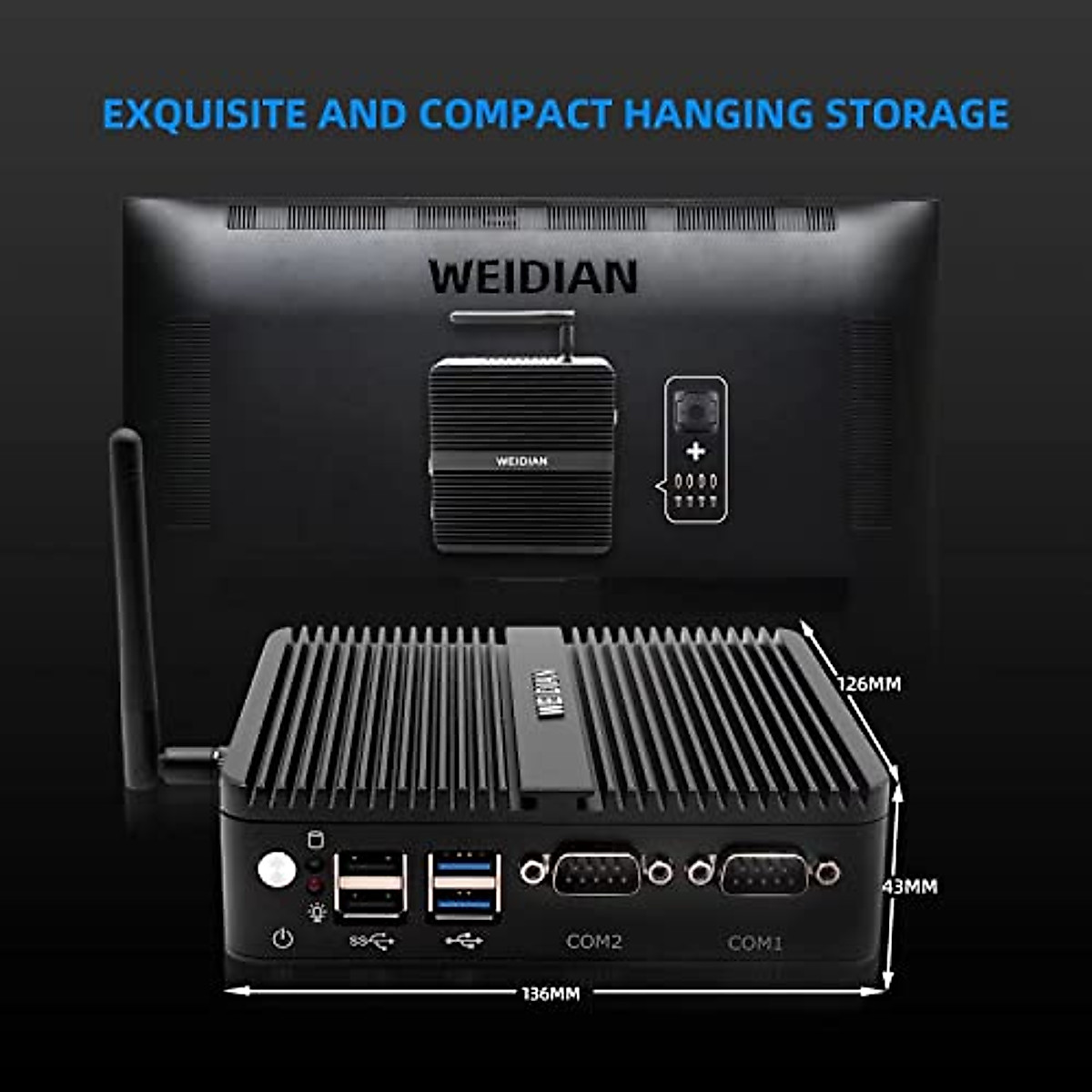 Mini Industrial PC, Windows 10 Pro 8GB DDR4 RAM 256GB SSD, Quad-Core Celeron J4125, 4K HD Mini Desktop Computer, Micro PC, HDMI/VGA/2 RJ45 Gigabit Ethernet/Dual Band Wi-Fi/BT 4.0/2RS232 Com port/VESA