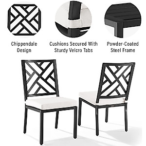 Crosley Furniture Locke 2-Piece Outdoor Chair Set, Dining Patio Chairs for Deck, Backyard, Matte Black with Creme Cushions