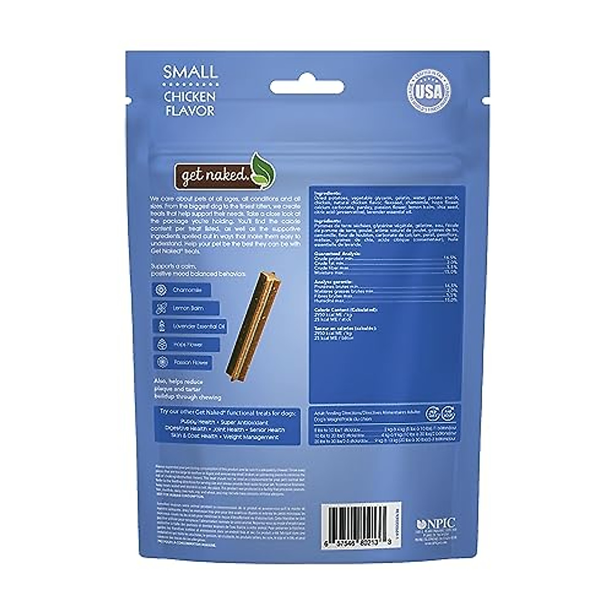 Get Naked Dental Sticks Grain-Free Chicken Flavor Dog Treats, Calming Health Small 6.2-oz Bag