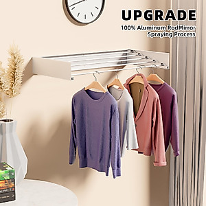 ZMBESUP Laundry Drying Rack Collapsible, Wall Mounted Drying Rack, Clothes Drying Rack, Retractable Wall Drying Rack, 31.5" Wide, 13.2 Linear Ft, 5 Aluminum Rods, 60 lb Capacity (White, 31.5" Wide)