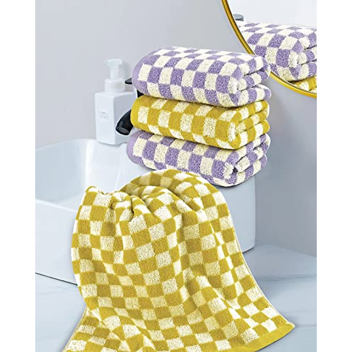 Checkered Hand Towel Set, Soft Quick Dry Bathroom Hand Towels 2 Colors 4 Pack, Retro and Cute Towels for The Whole Family